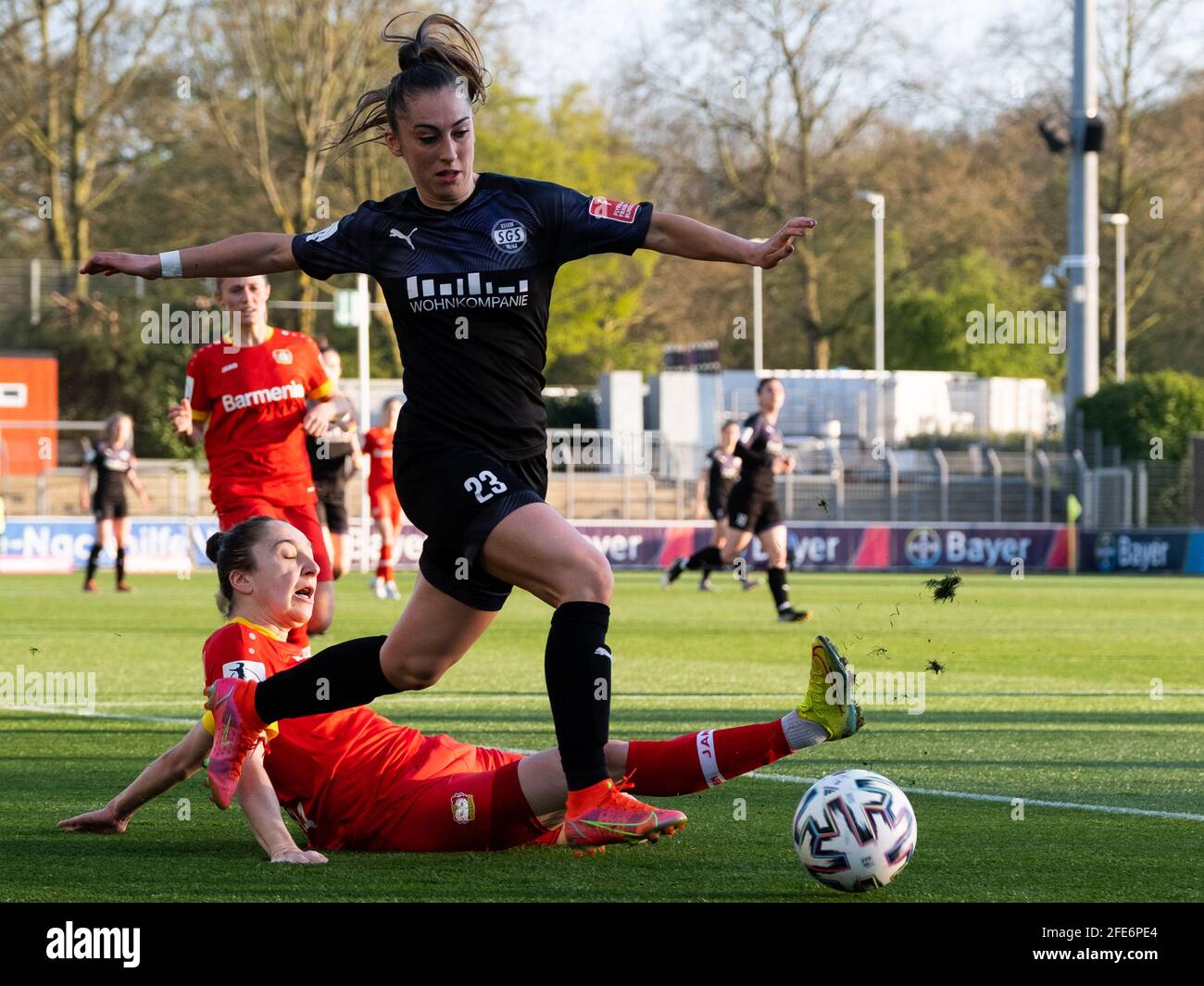 Leverkusen, Germany. 23rd Apr, 2021. Estelle Laurier (23 SGS) is ...