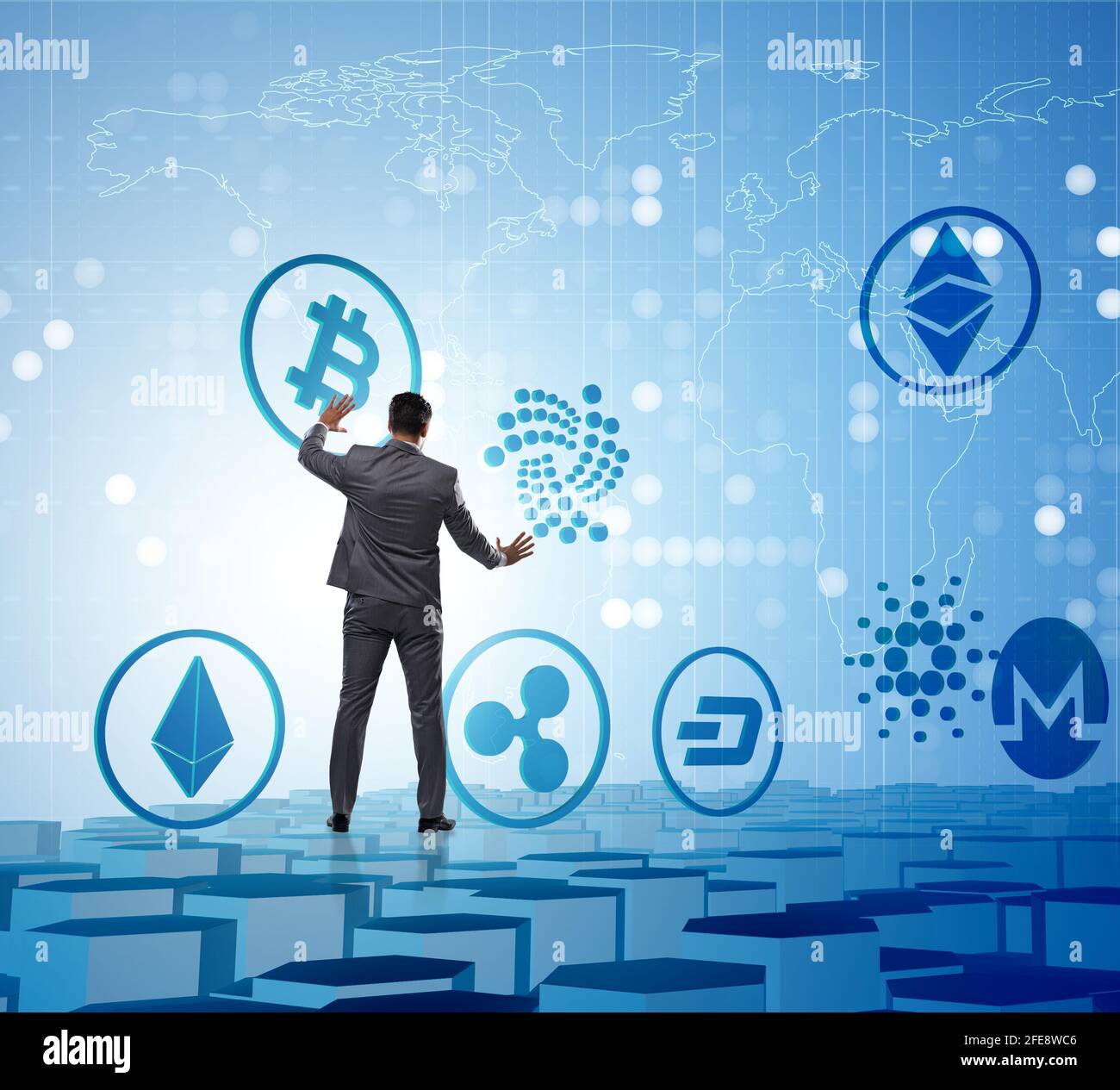 The concept of various cryptocurrencies and businessman Stock Photo - Alamy