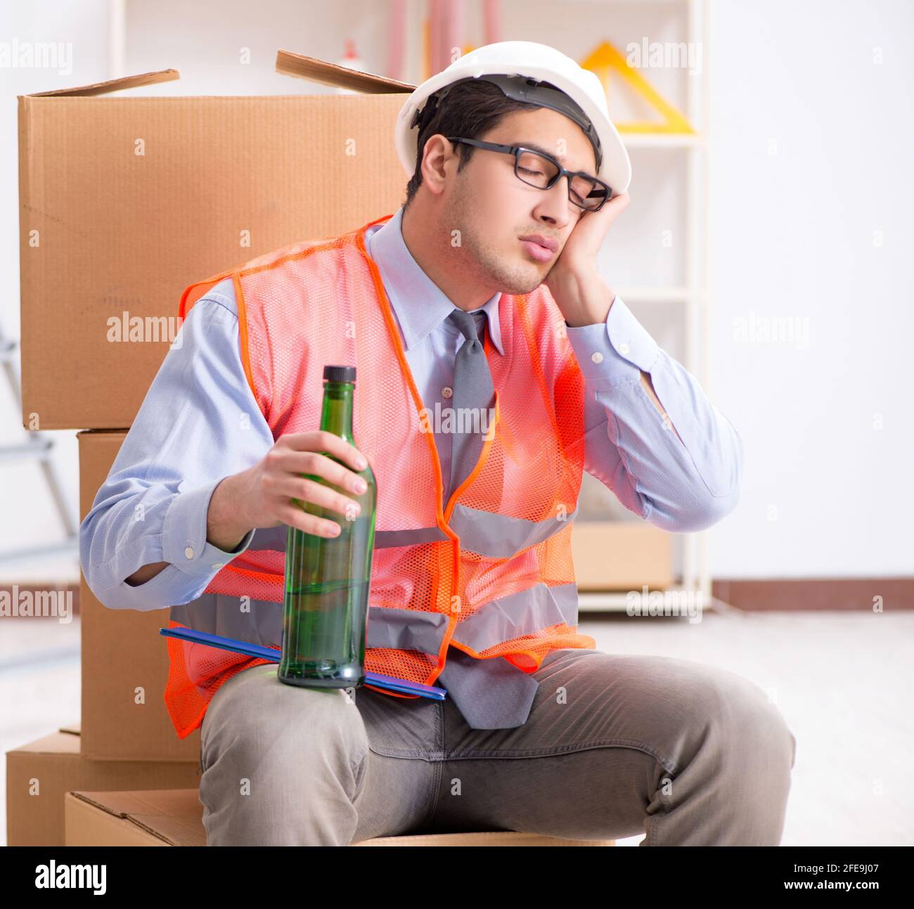 The delivery man drunk at work Stock Photo - Alamy