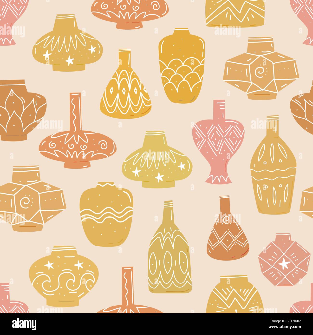 Pottery clay vases. Seamless pattern with ancient and modern ceramic ...