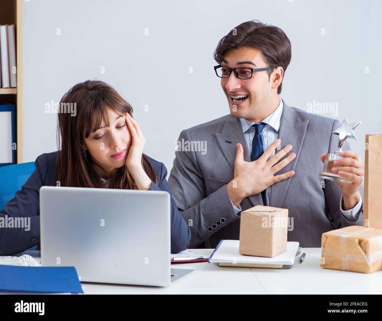 The business people receiving new mail and parcels Stock Photo - Alamy