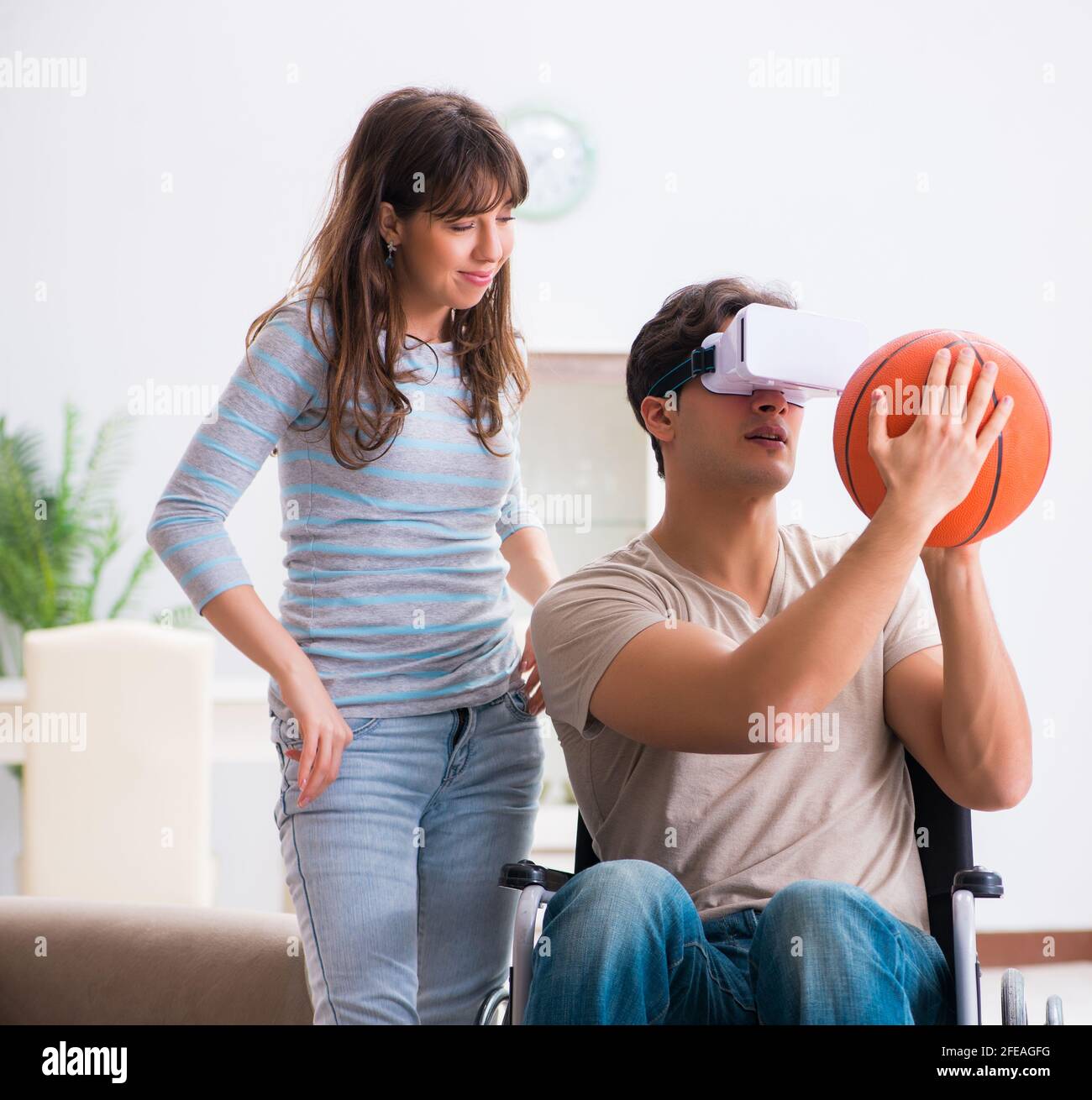 The disabled man with virtual glasses Stock Photo - Alamy