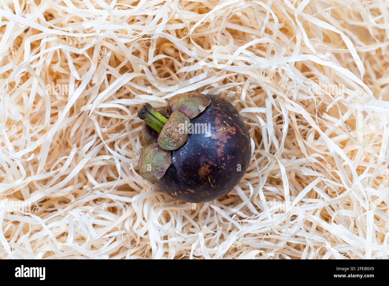 One whole mangosteen on hay background Stock Photo - Alamy