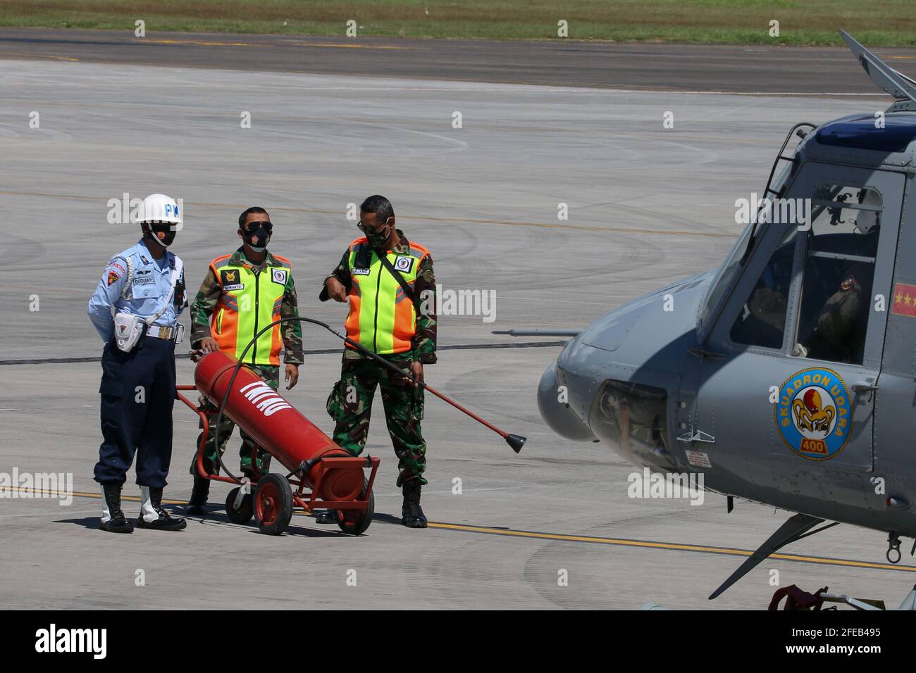 Badung, Bali, Indonesia. 24th Apr, 2021. Bali Air Force crew to prepare ...