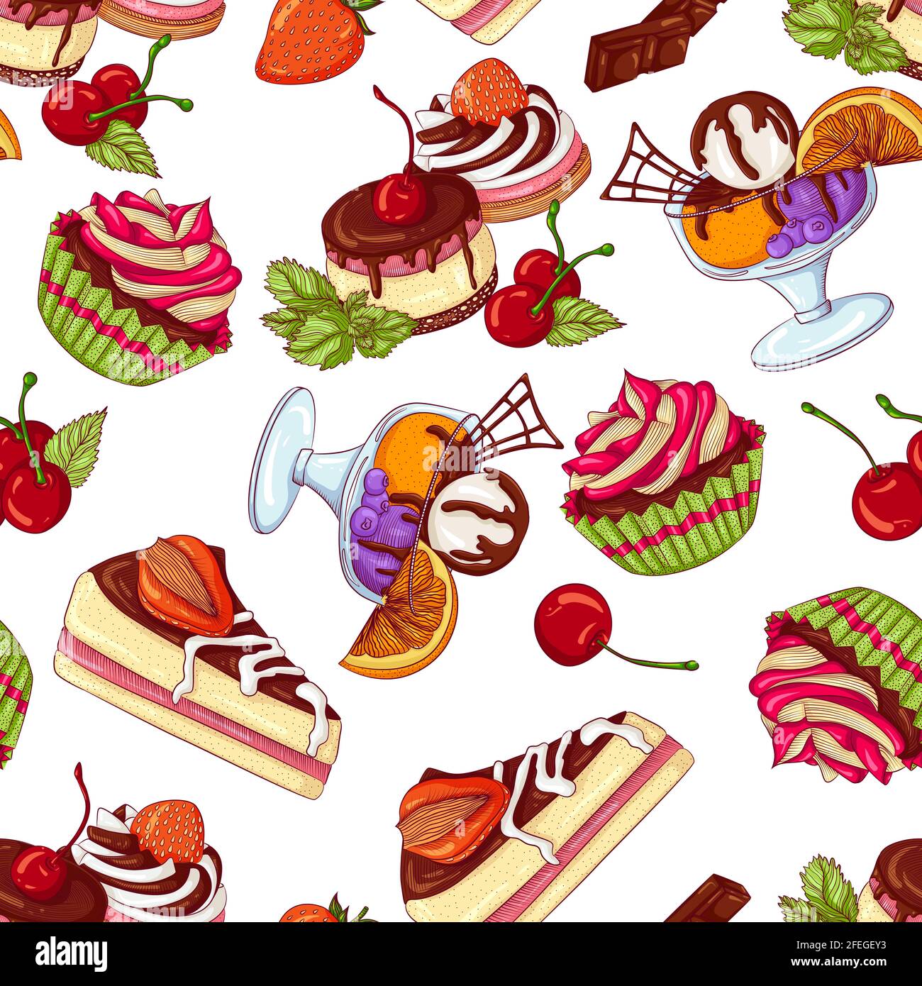 Seamless pattern various desserts Stock Vector Image & Art - Alamy