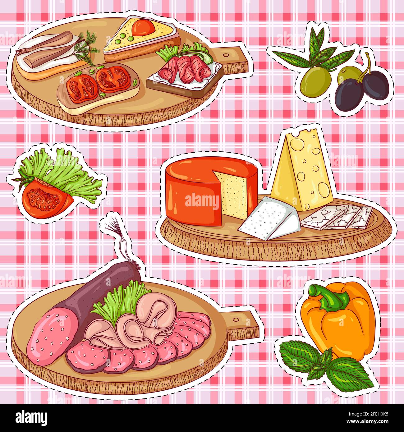 Appetizers stickers illustration Stock Vector Image & Art - Alamy