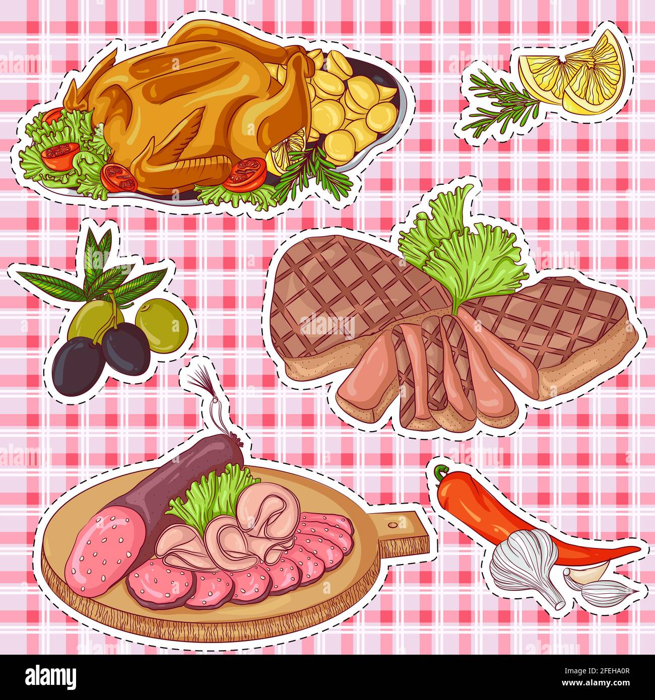 Meat products stickers Stock Vector Image & Art - Alamy