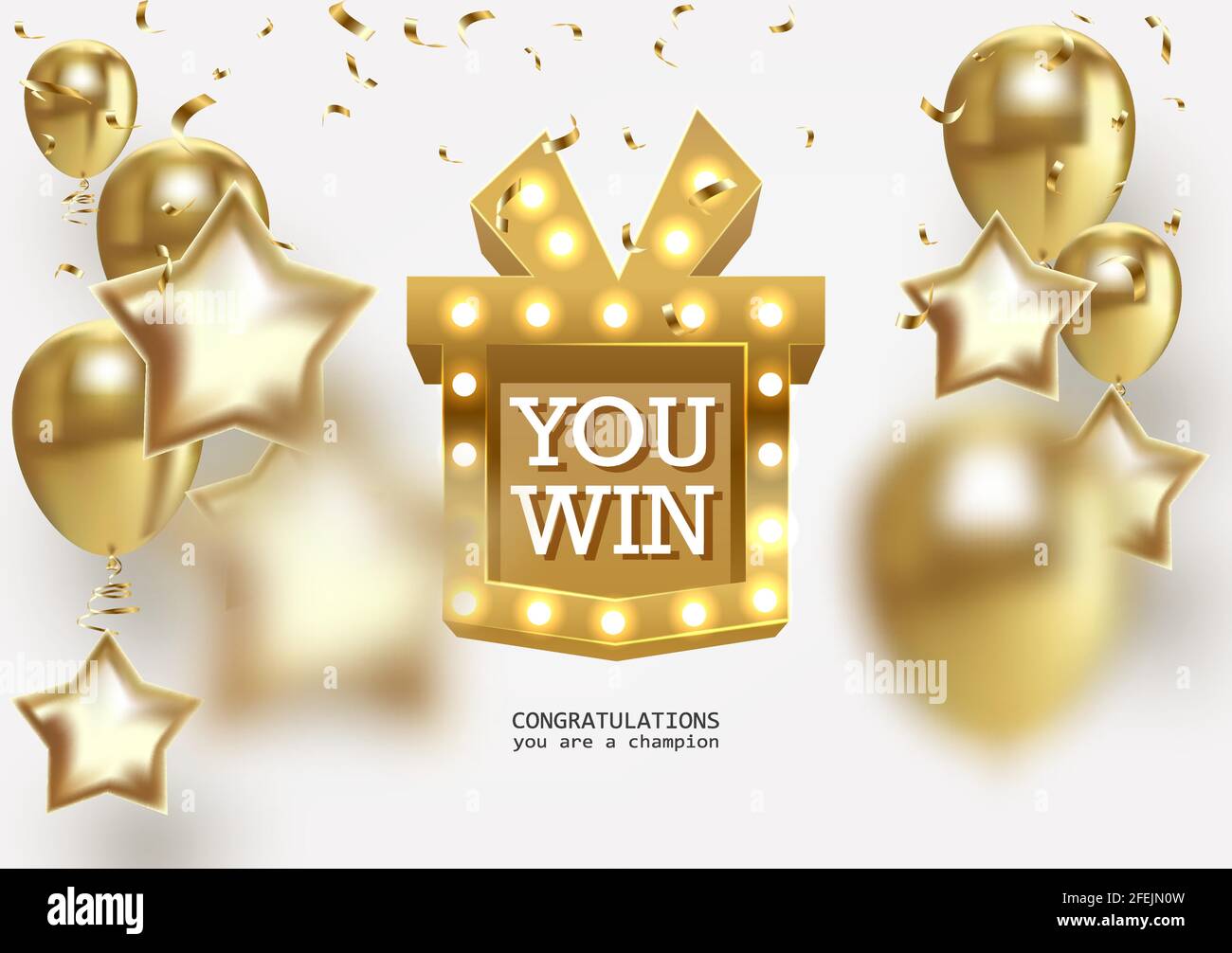 Win prize gift box with golden retro board broadway sign vector ...