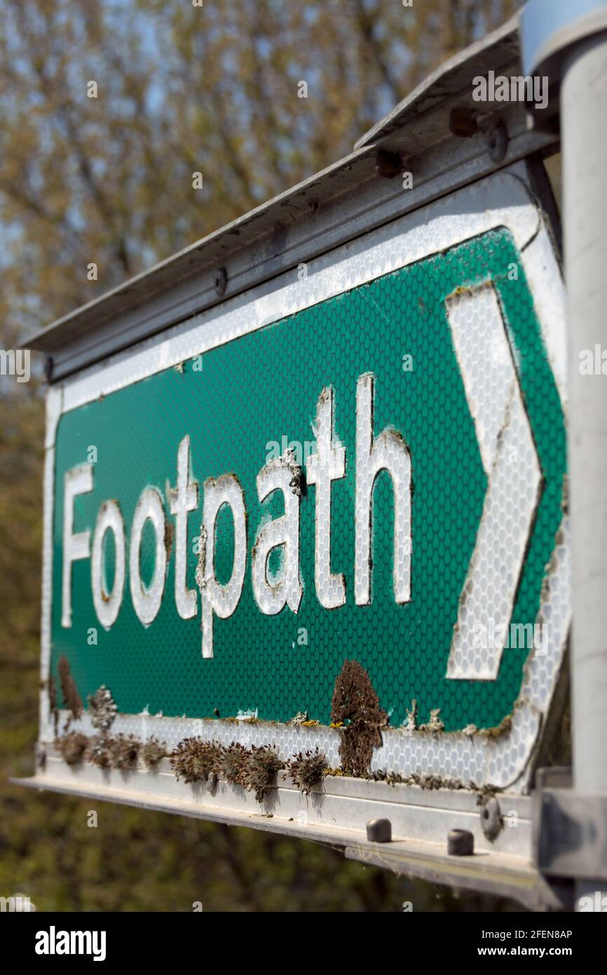 right pointing green and white footpath sign, in kingston upon thames ...