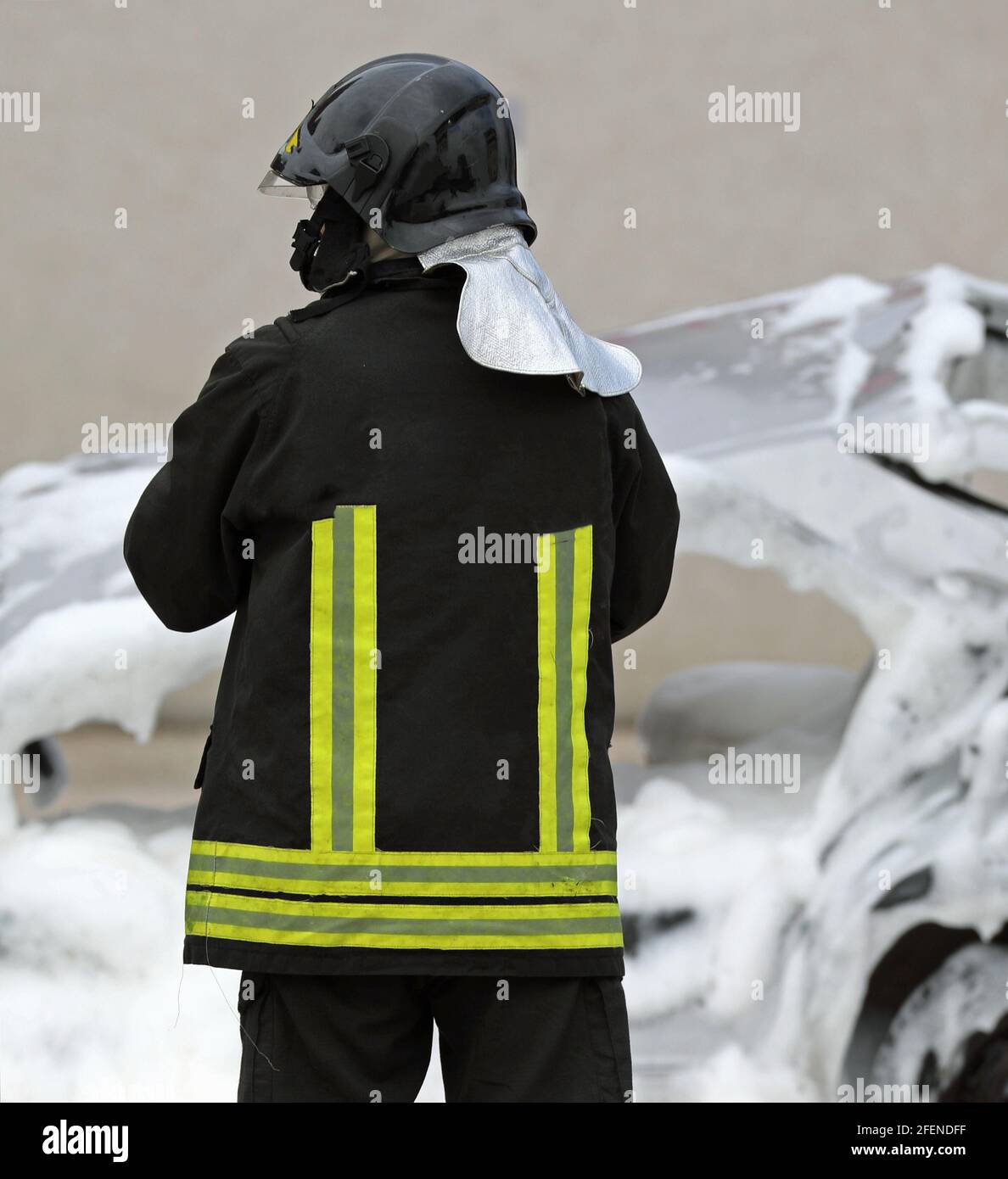 Italian fire fighter with uniform and the text that means FIREMEN in ...