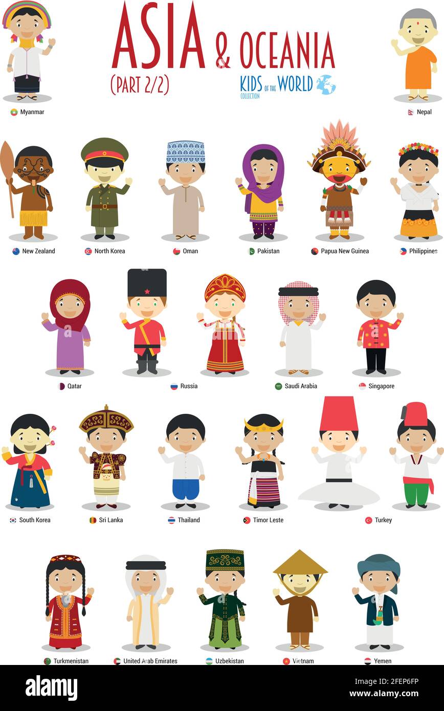 Kids and nationalities of the world vector: Asia and Oceania Set 2 of 2 ...