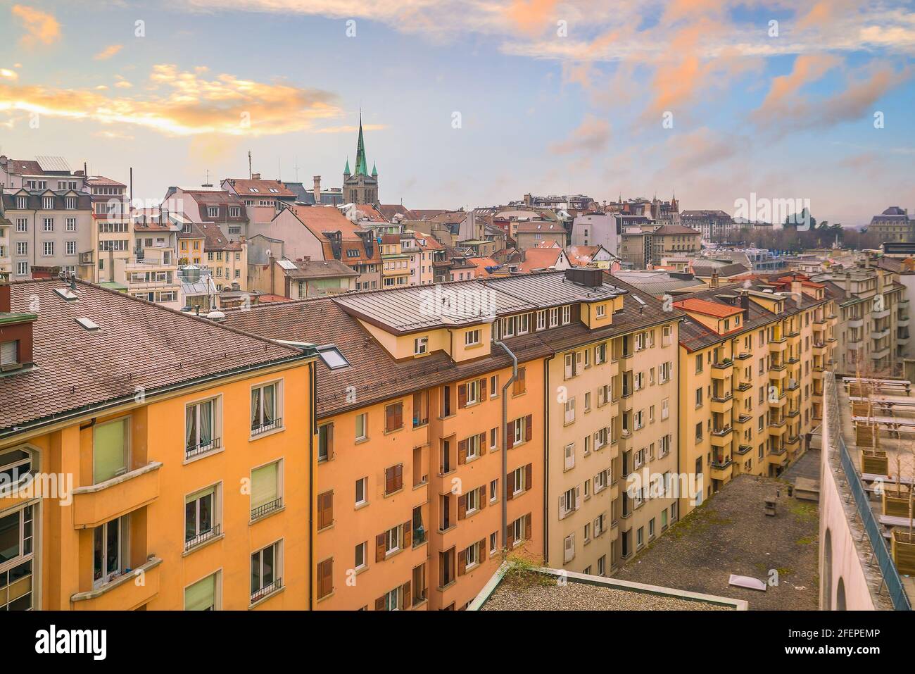 Downtown Lausanne city skyline in Switzerland at sunset Stock Photo - Alamy