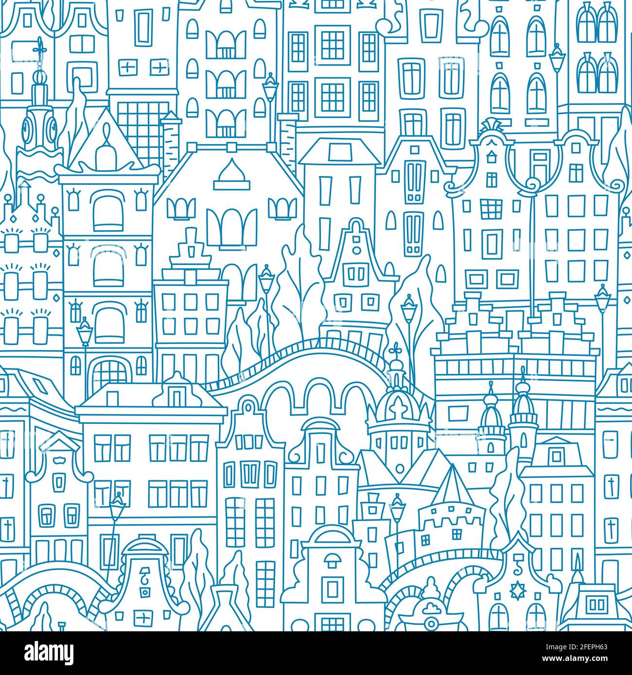 Blue Seamless pattern with Amsterdam canal and typical dutch houses ...