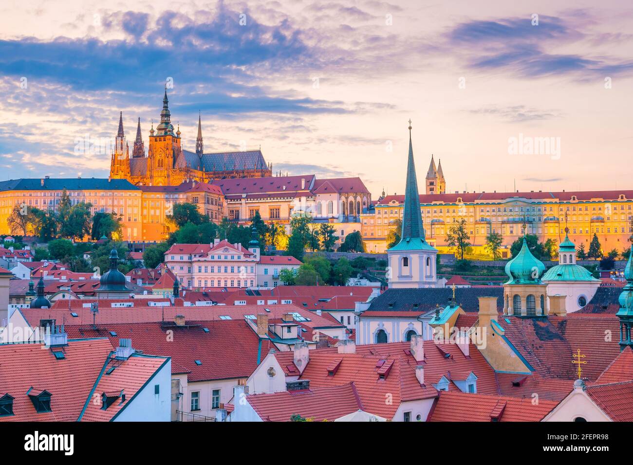 Famous iconic image of Prague city skyline with Prague Castle in Czech ...
