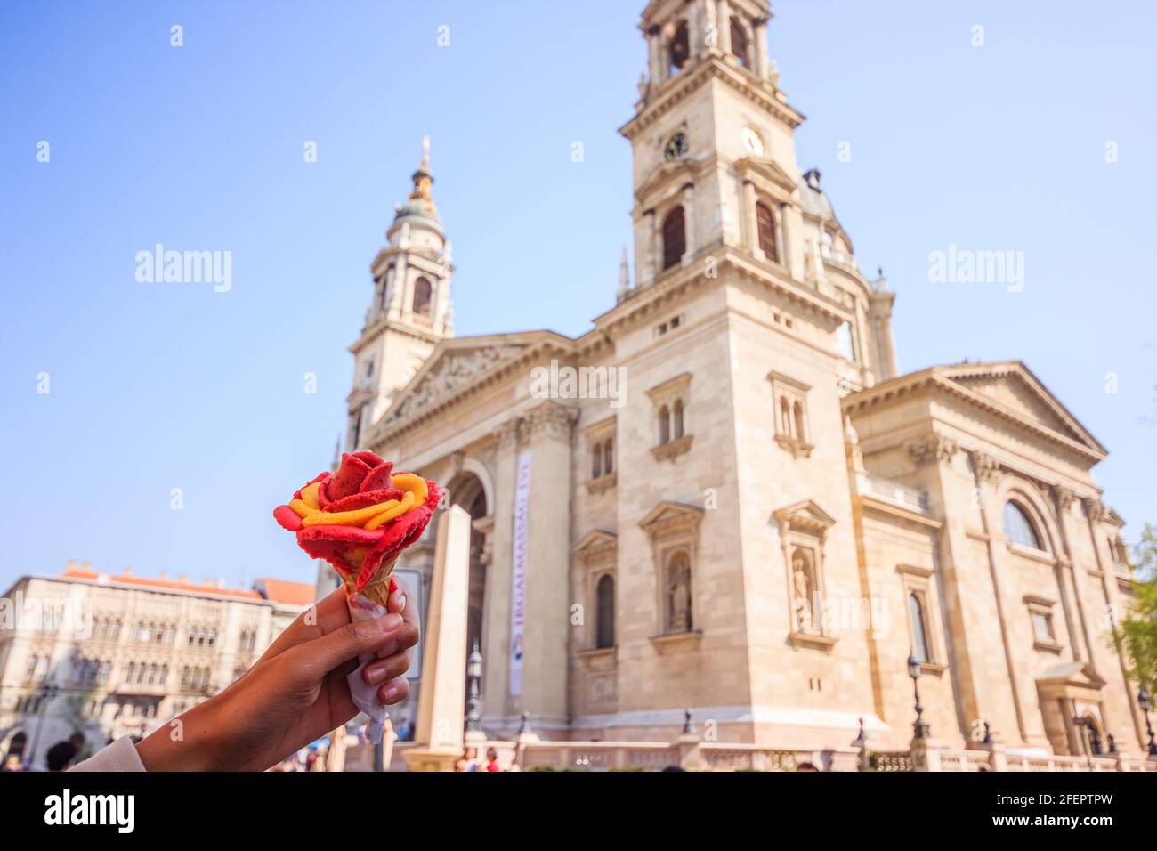 Gelarto Rosa at view of St. Stephen's Basilica background, Budapest ...