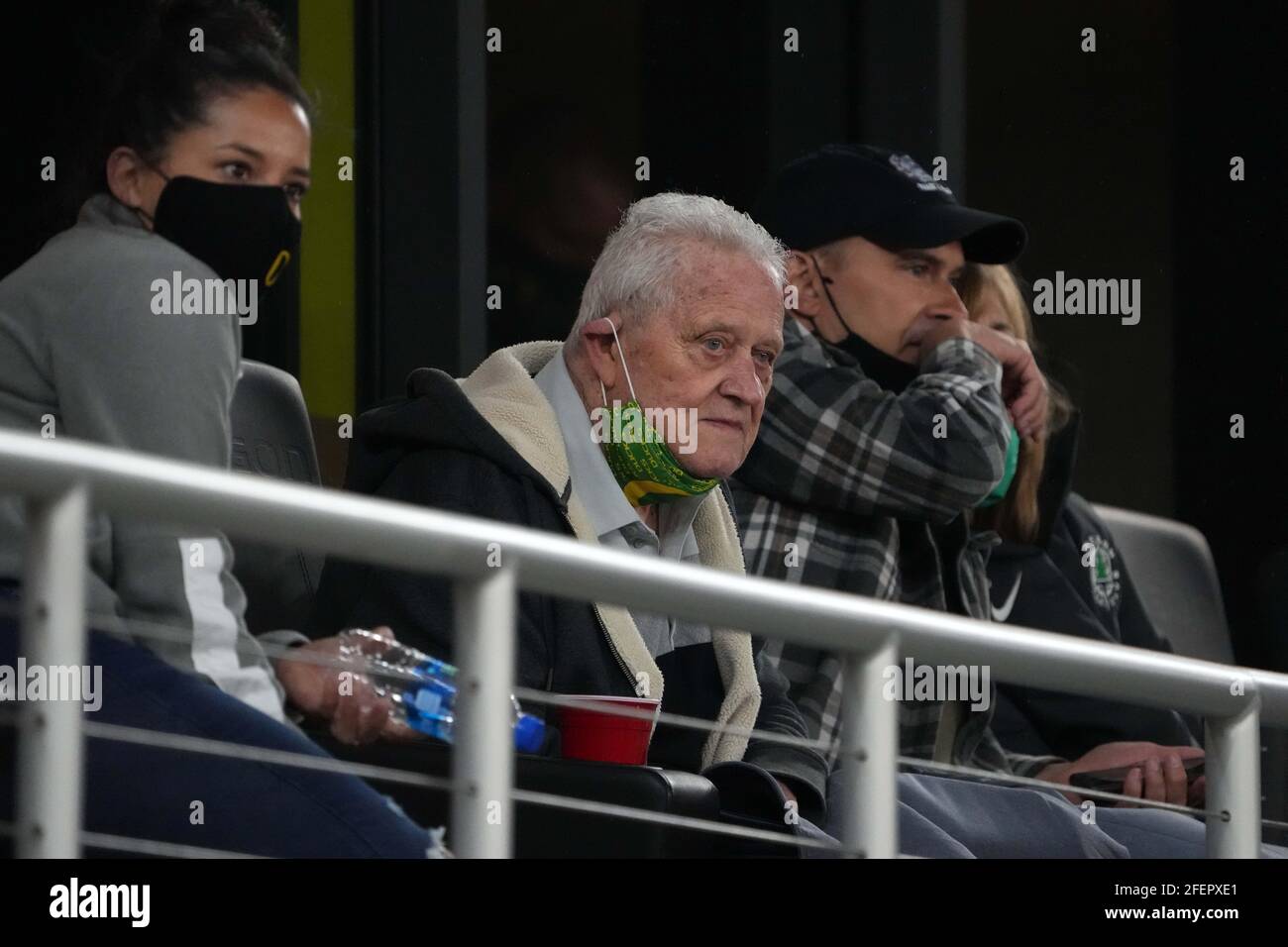 Oregon Ducks former coach Bill Dellinger attends the Oregon Relays ...