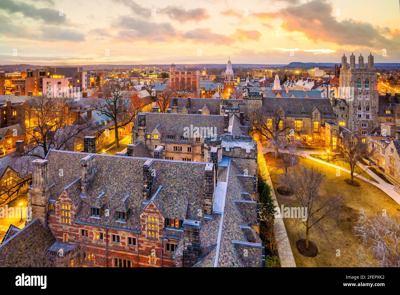 Historical building and Yale university campus in downtown New Haven CT ...