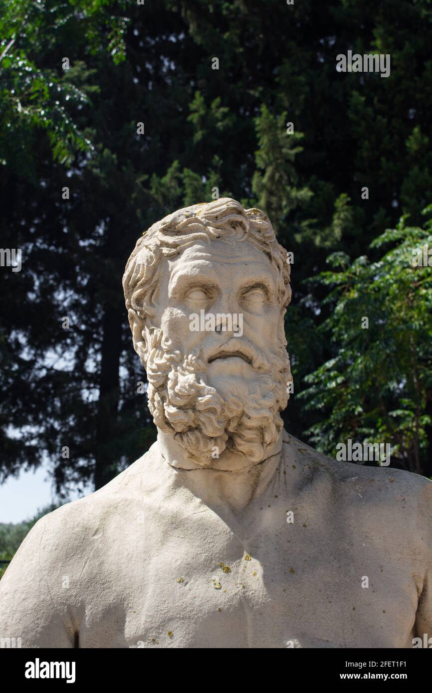 View of Homer's statue at ancient Greek sanctuary on the coast of Ionia ...