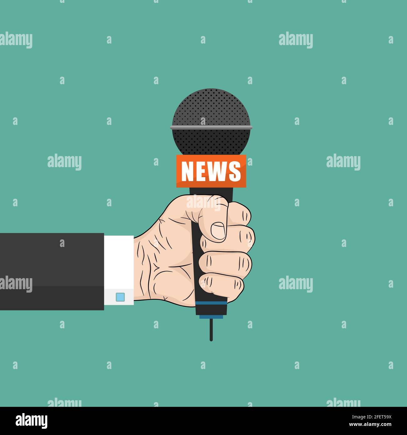 Microphone in the hand of a man. News concept. Vector illustration. A ...