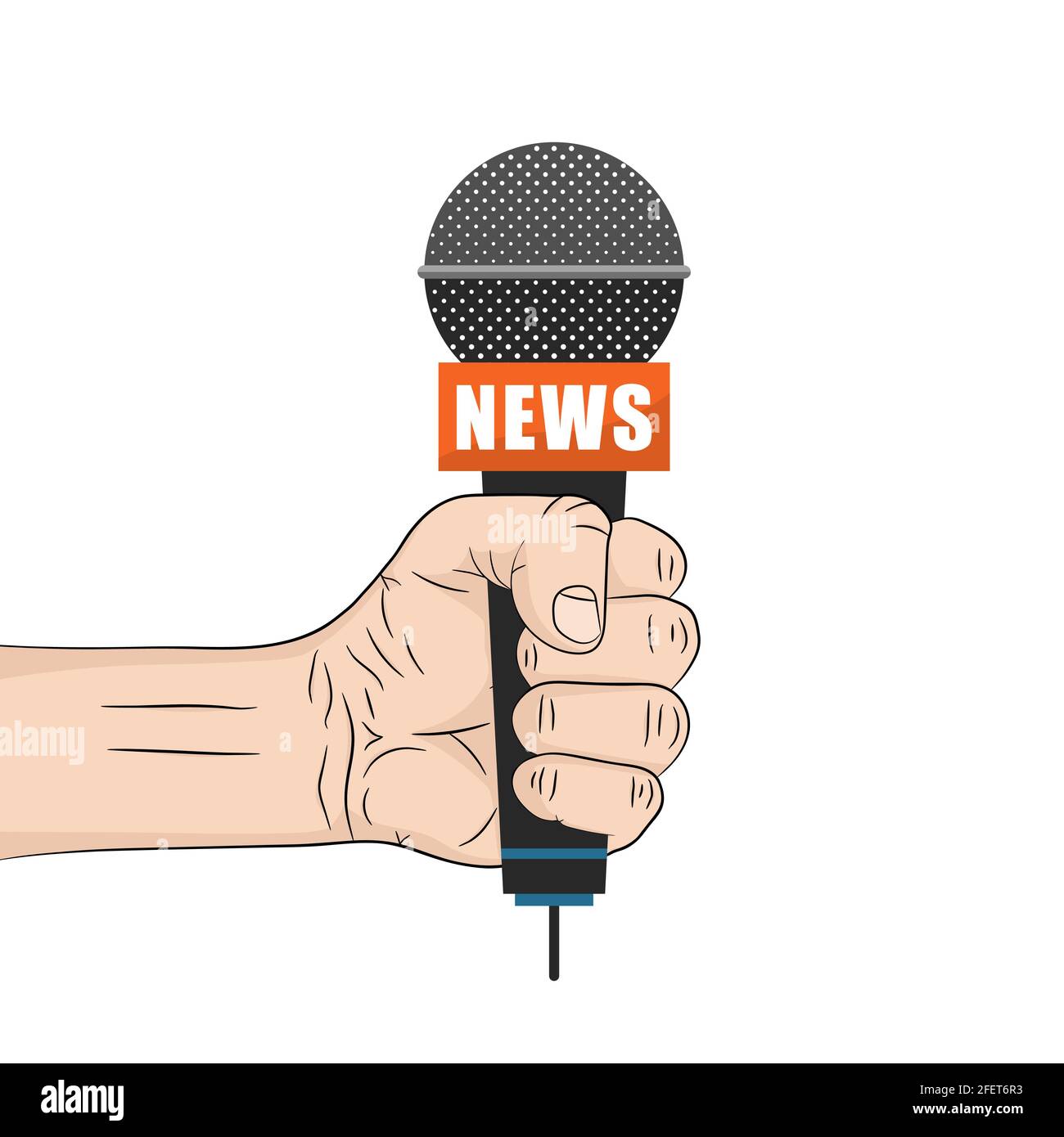 Microphone in the hand of a man. News concept. Vector illustration. A ...