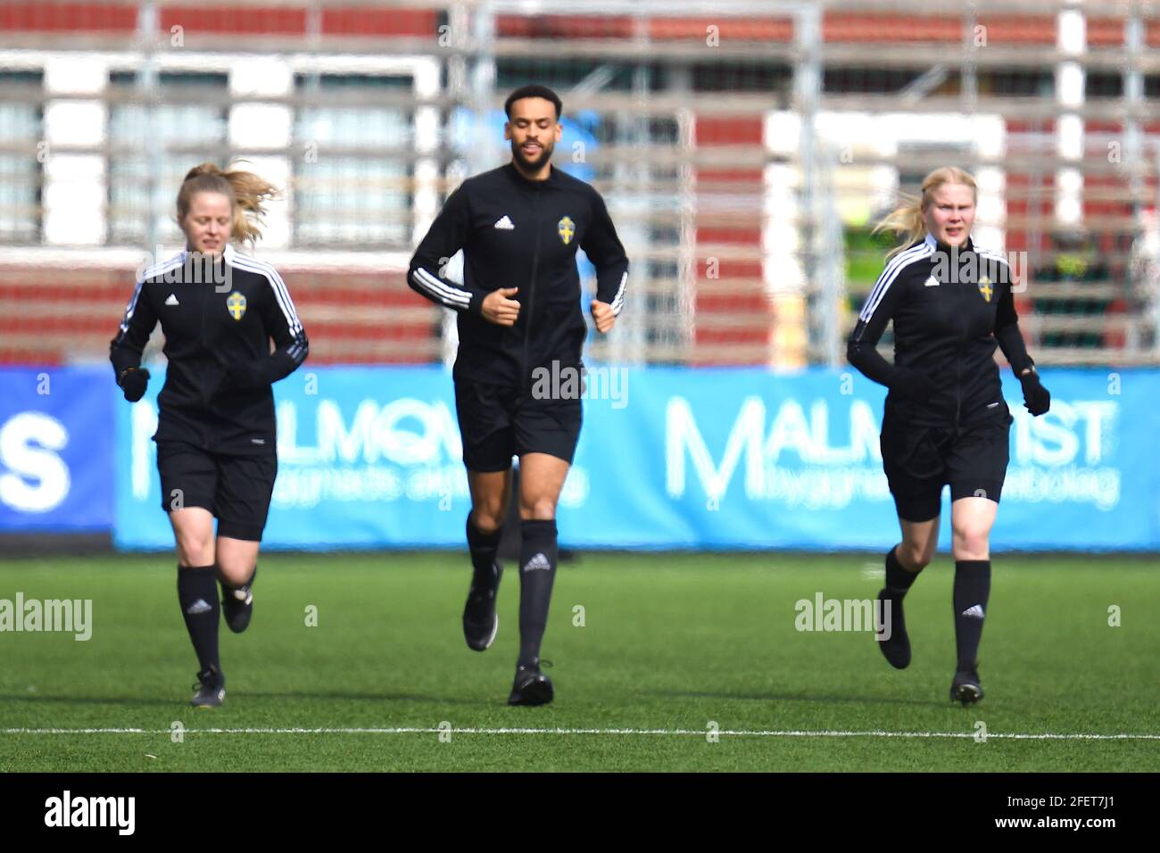 Referee Farouk Nehdi, assistant Josefine Bastas and Alisa Levalampi ...