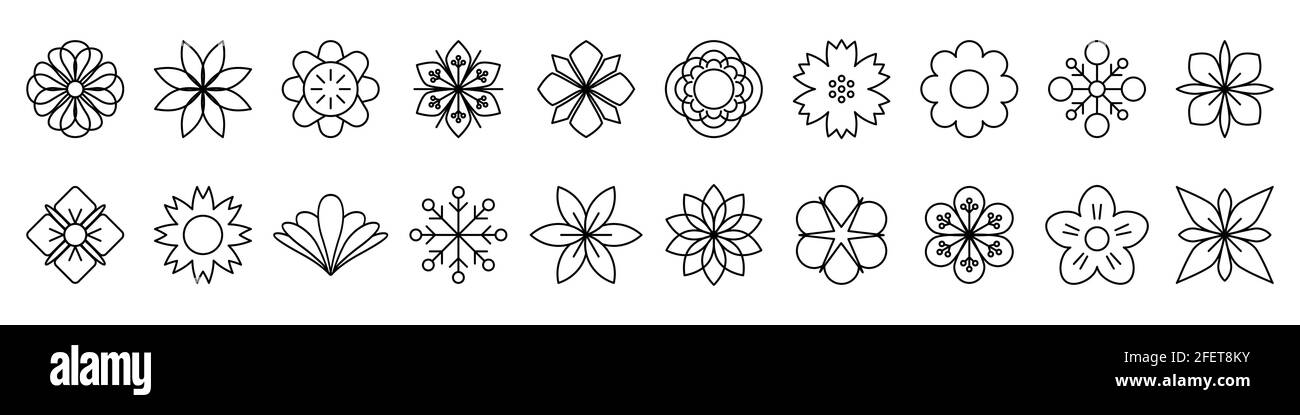 Flower icon. Set of linear flower icons. Icons of different flowers ...