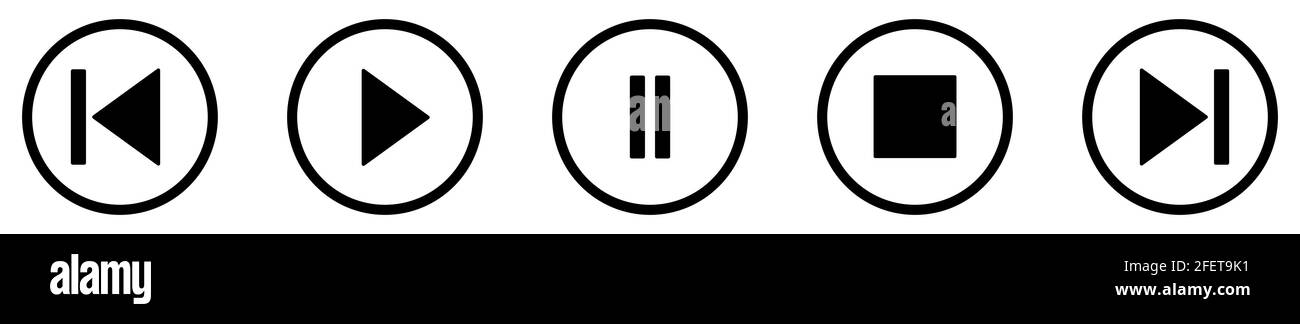 Play, stop and pause buttons. Set of black audio buttons. Vector ...