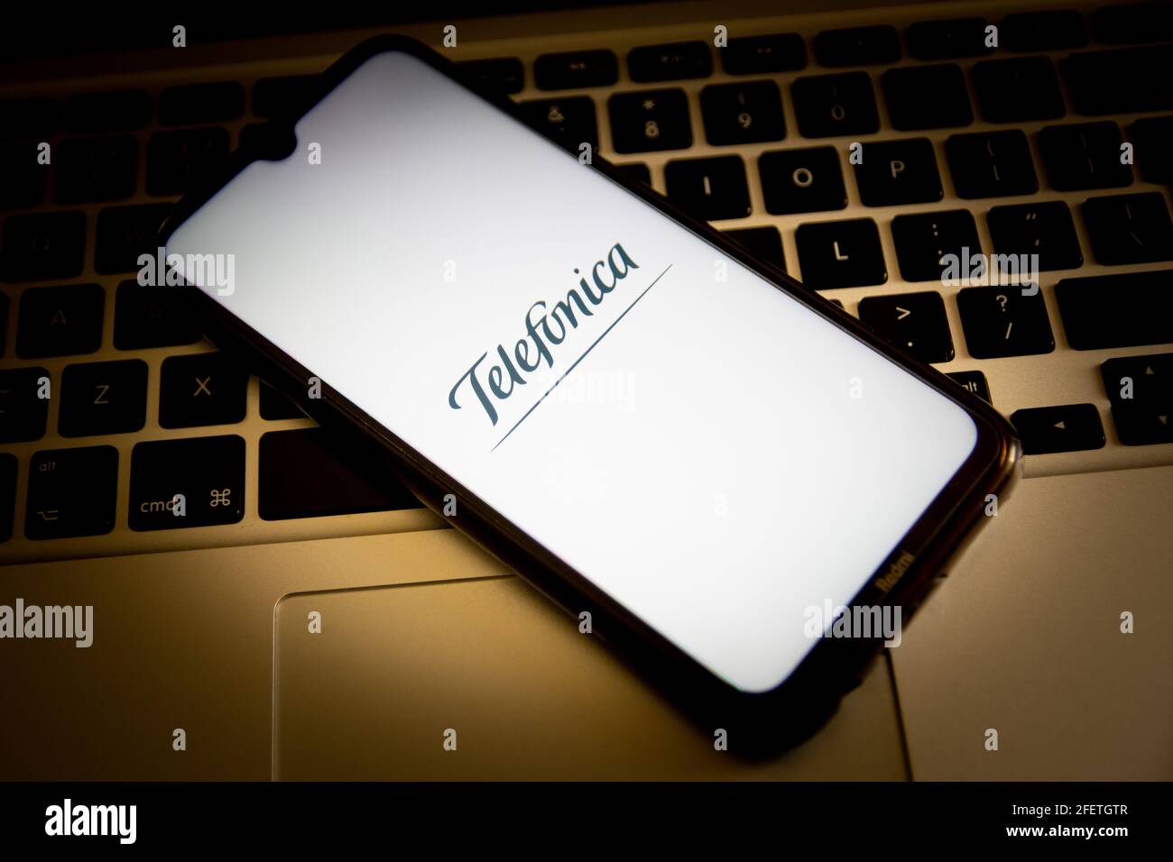 In this photo illustration, a Telefonica logo seen displayed on a ...