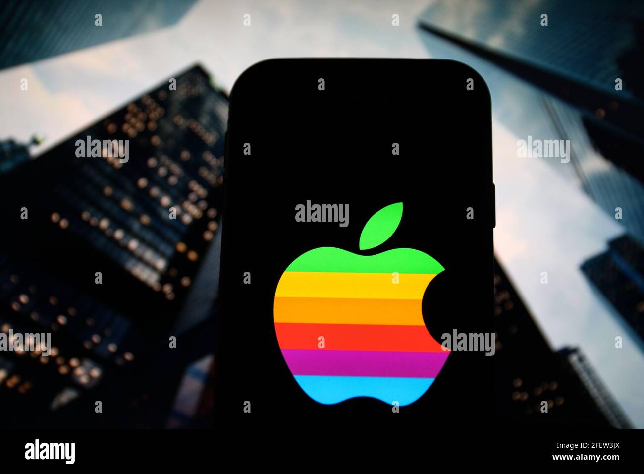 In this photo illustration an Apple technology company app logo seen ...