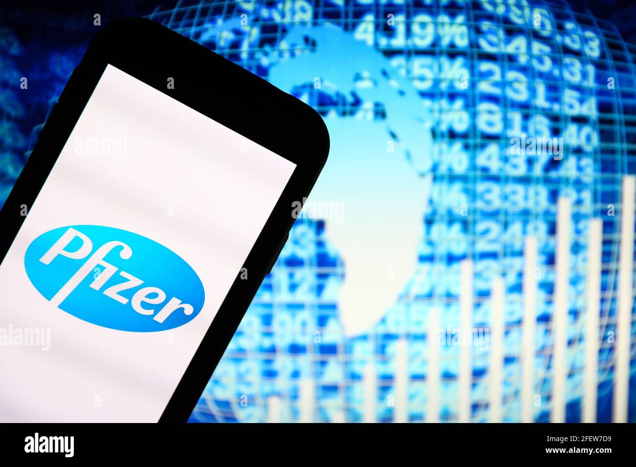November 20, 2020, Poland: In this photo illustration a Pfizer ...