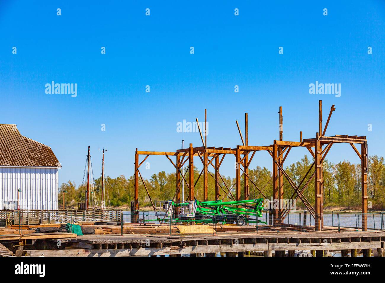 Last few vertical wooden columns of a deconstructed fishing net loft in ...