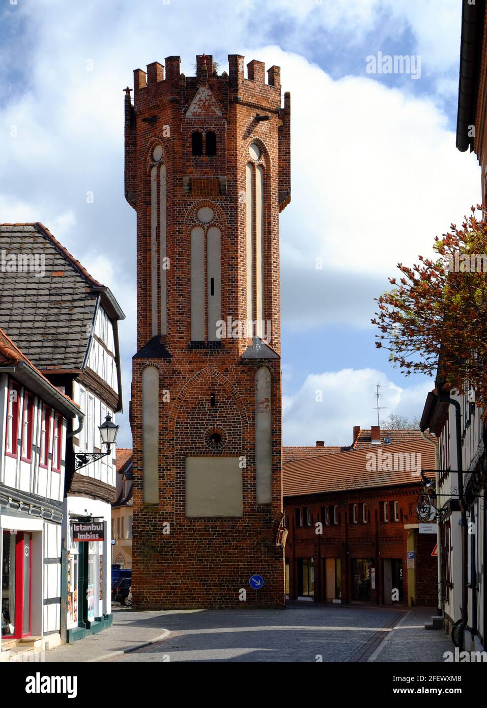 Eulenturn,Tangermünde, medieval brickwork and storks' nest Stock Photo ...