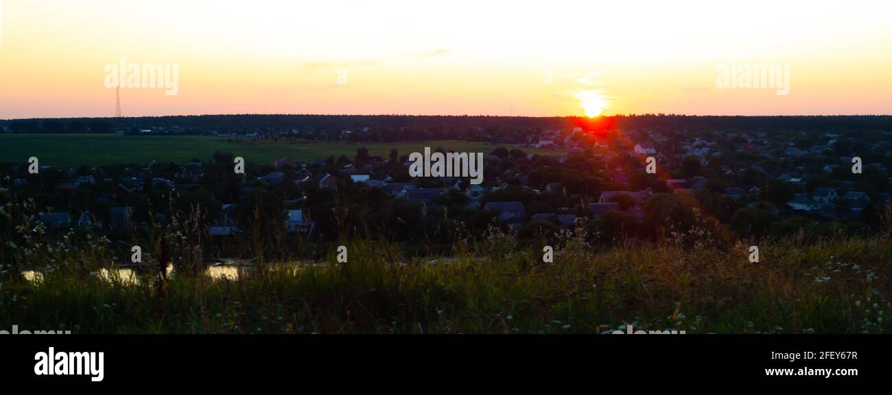 panorama overlooking the village and the dying sun at sunset Stock ...