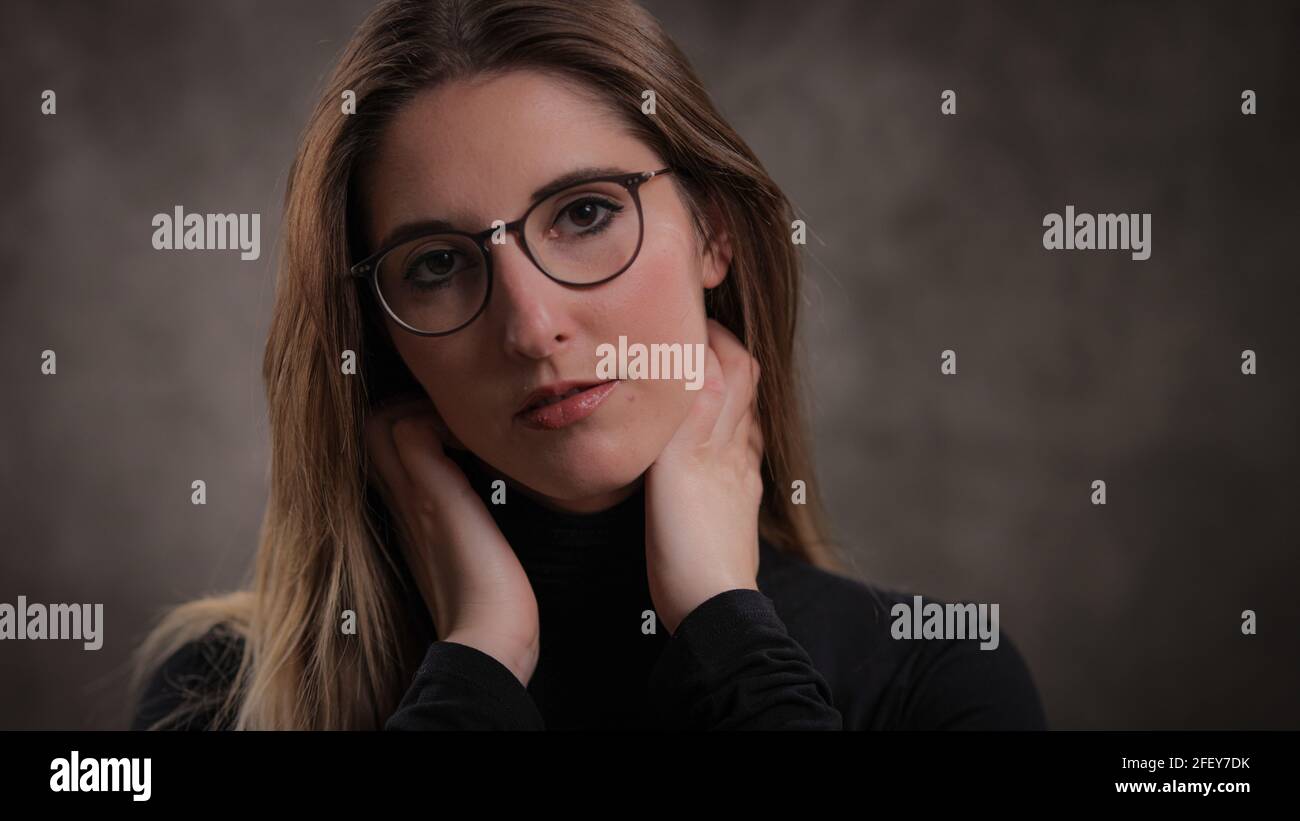 Beautiful girl with long brown hair - close-up shot Stock Photo - Alamy