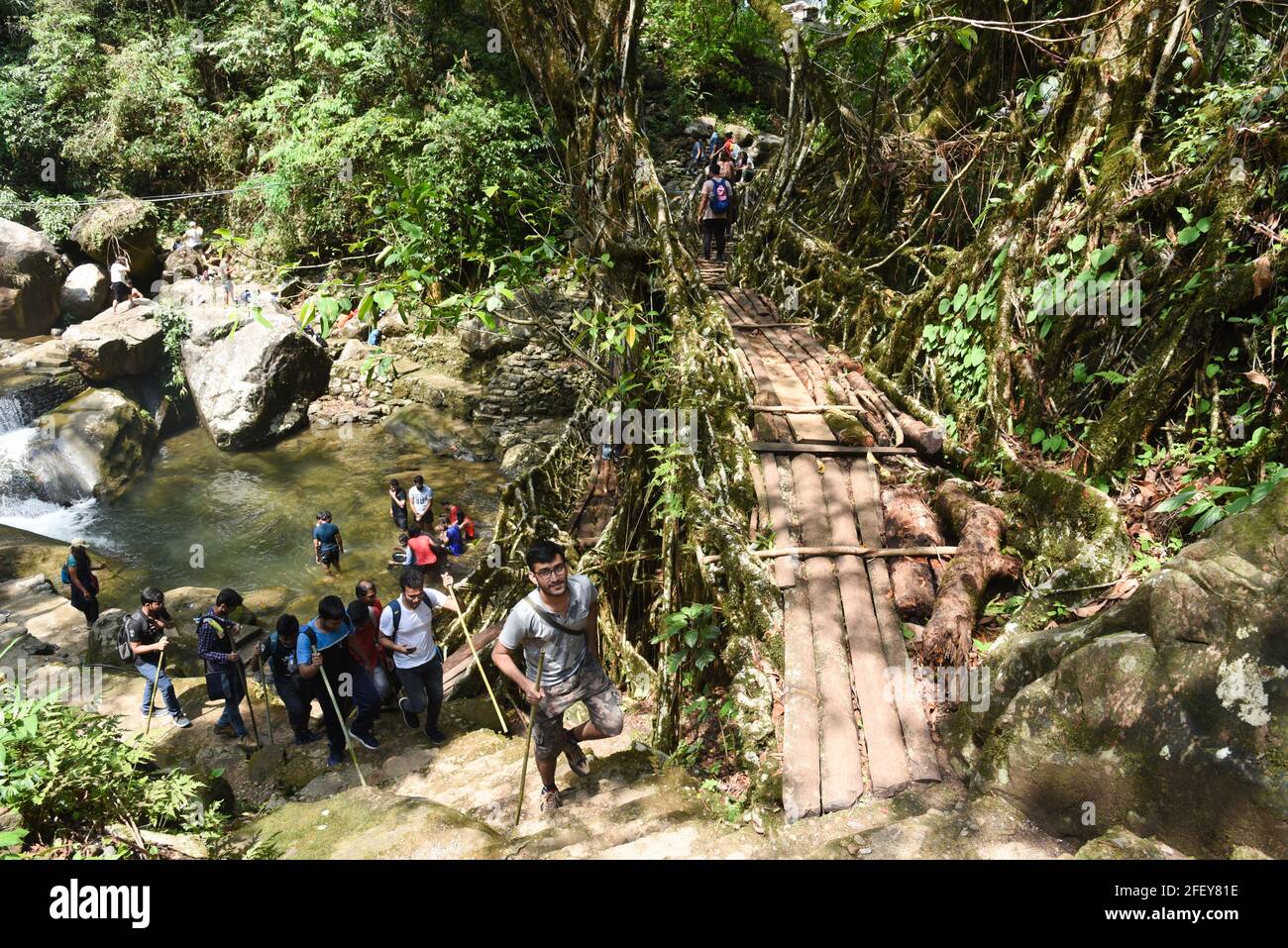 Tourists visits the double decker living root bridge amid COVID-19 ...
