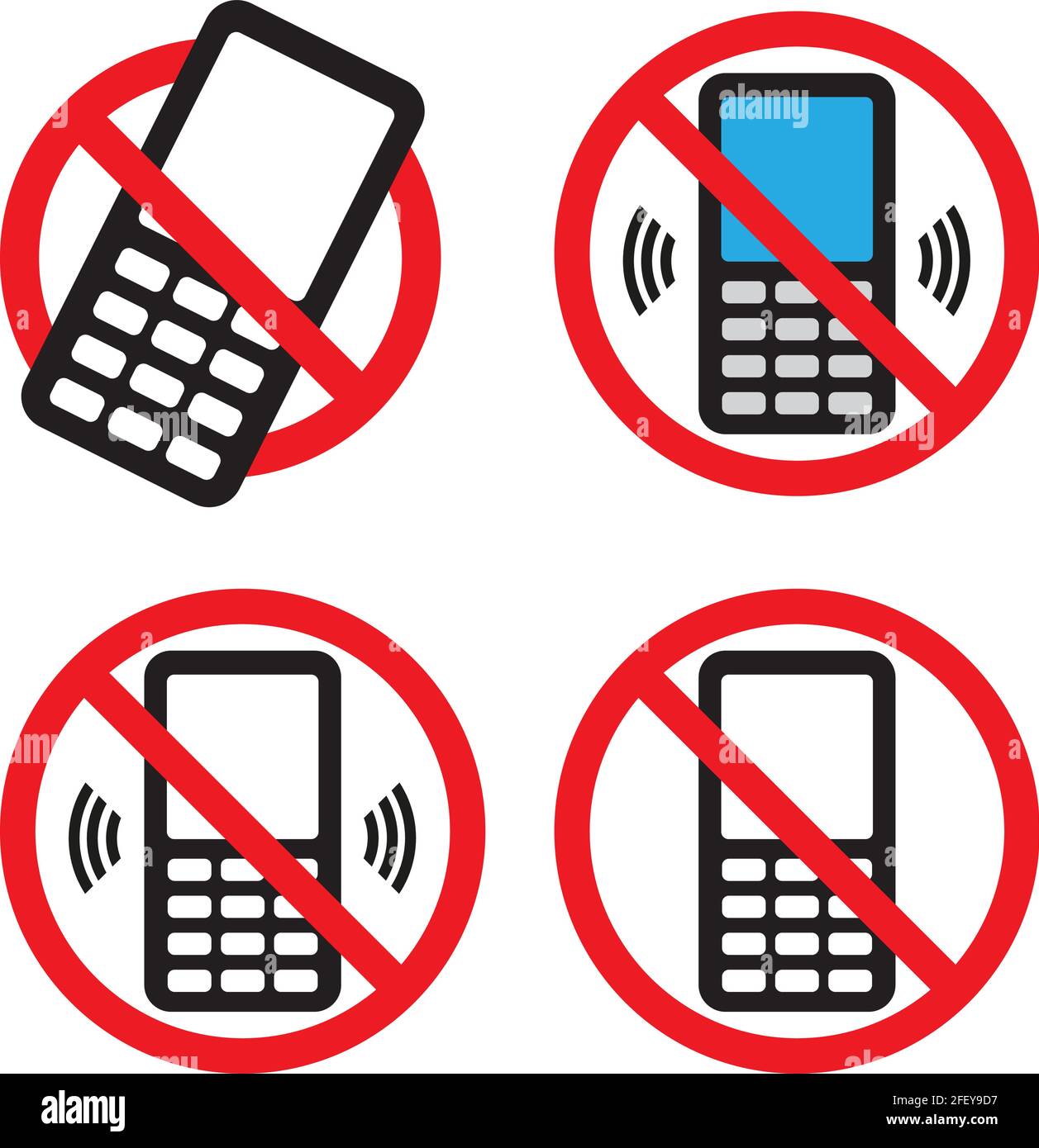 Collection of telephone warning stop sign icon. Push button phone turn ...