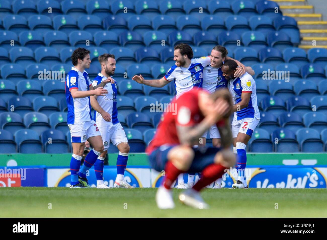 Sam Gallagher #9 of Blackburn Rovers celebrates scoring a goal with his ...
