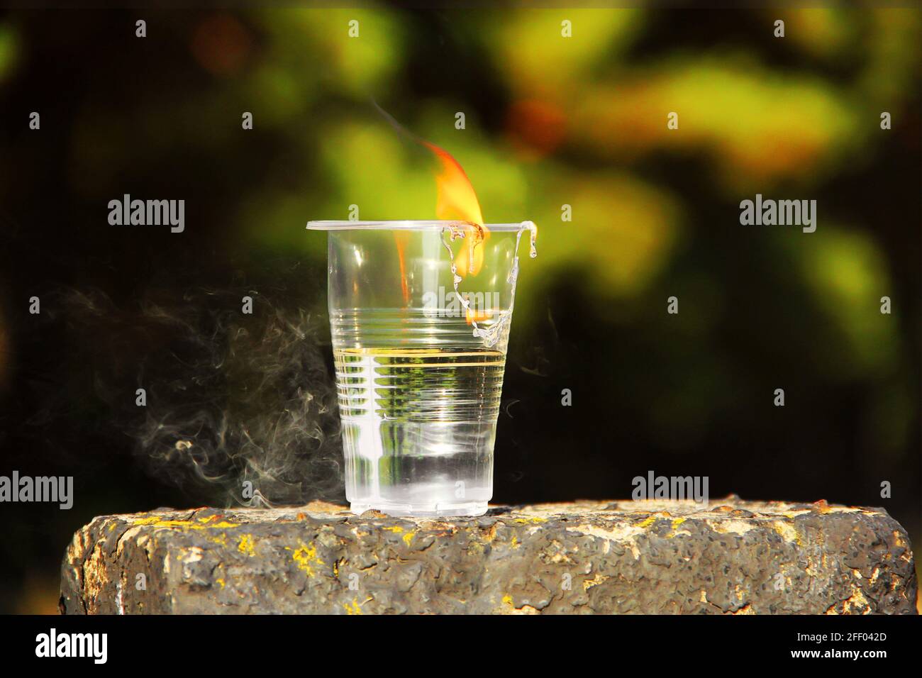 A plastic glass of water burns. Fire and Water Stock Photo - Alamy