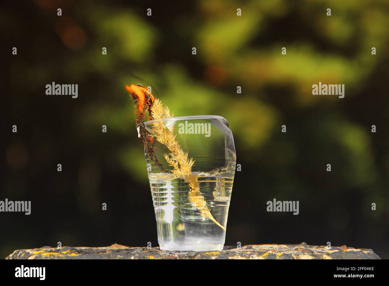 A plastic glass of water burns. Fire and Water Stock Photo - Alamy