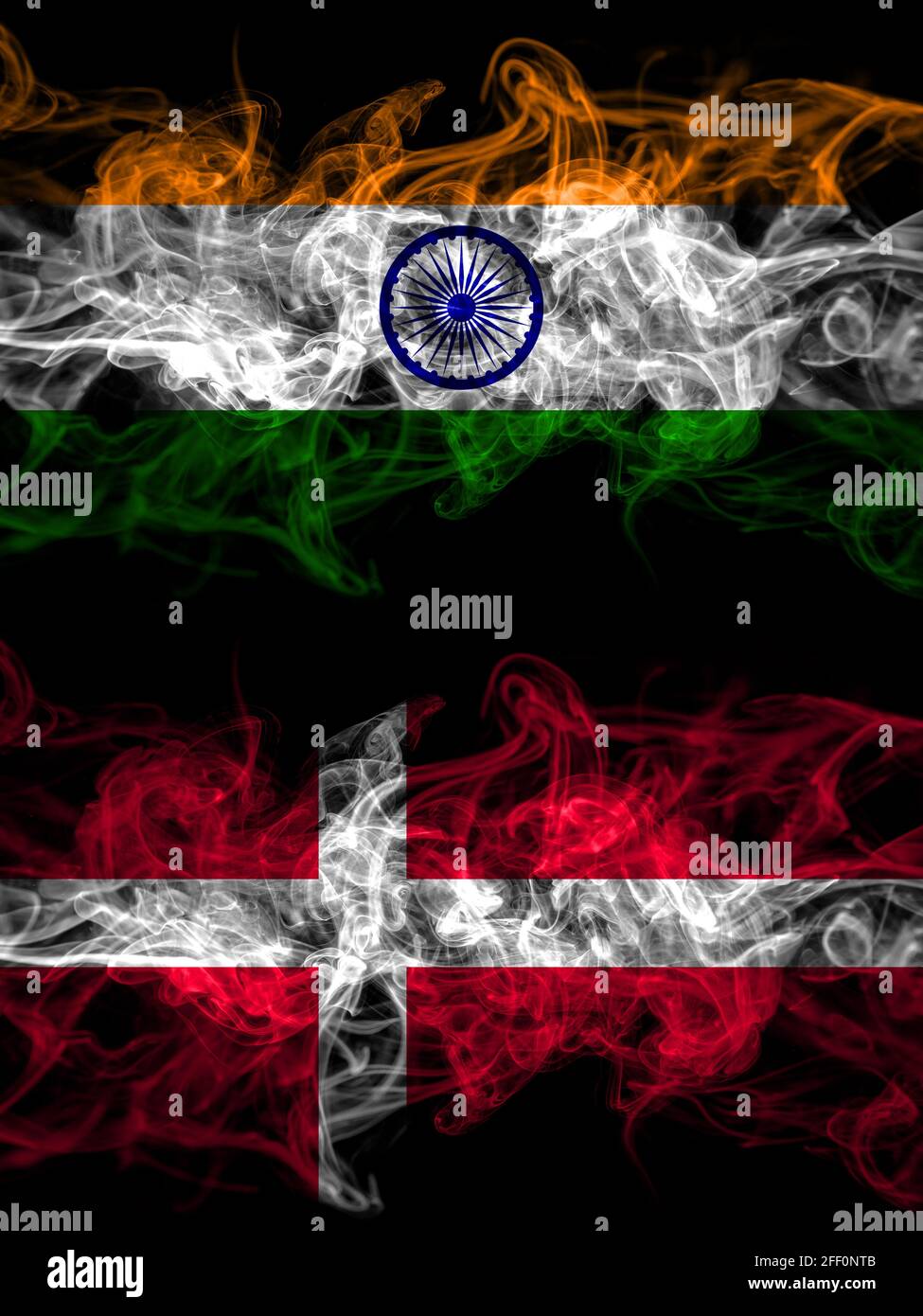 India, Indian vs Denmark, Danish smoky mystic flags placed side by side ...