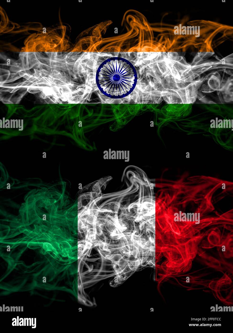 India, Indian vs Italy, Italian smoky mystic flags placed side by side ...