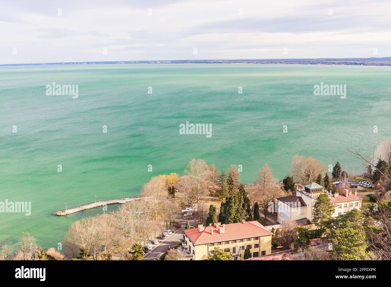 View from the Tihany abbey at the Balaton lake about tihany pier ...