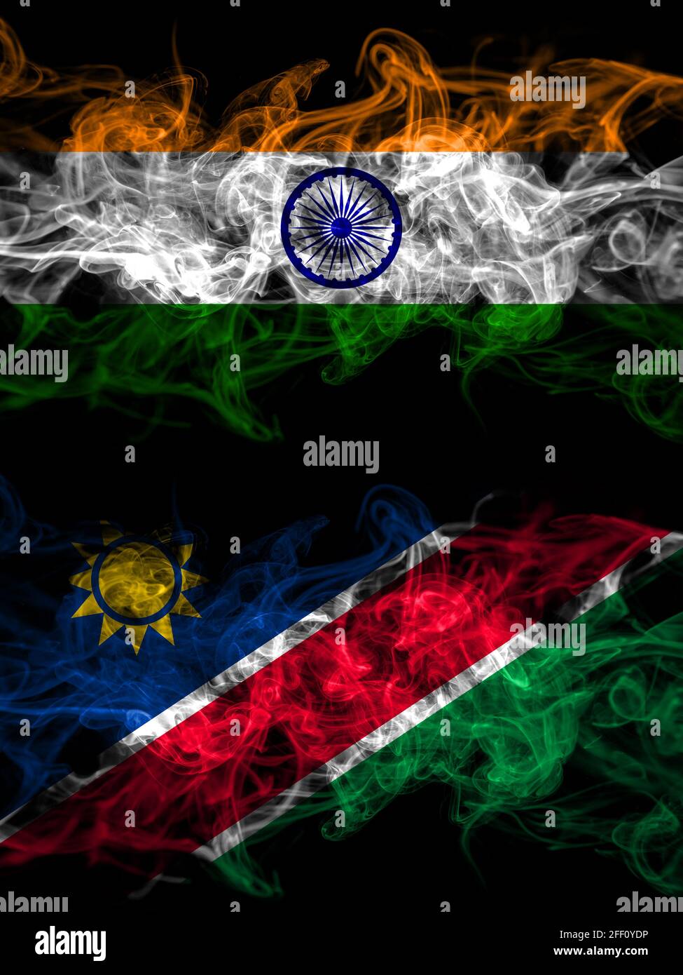 India, Indian vs Namibia, Namibian smoky mystic flags placed side by ...