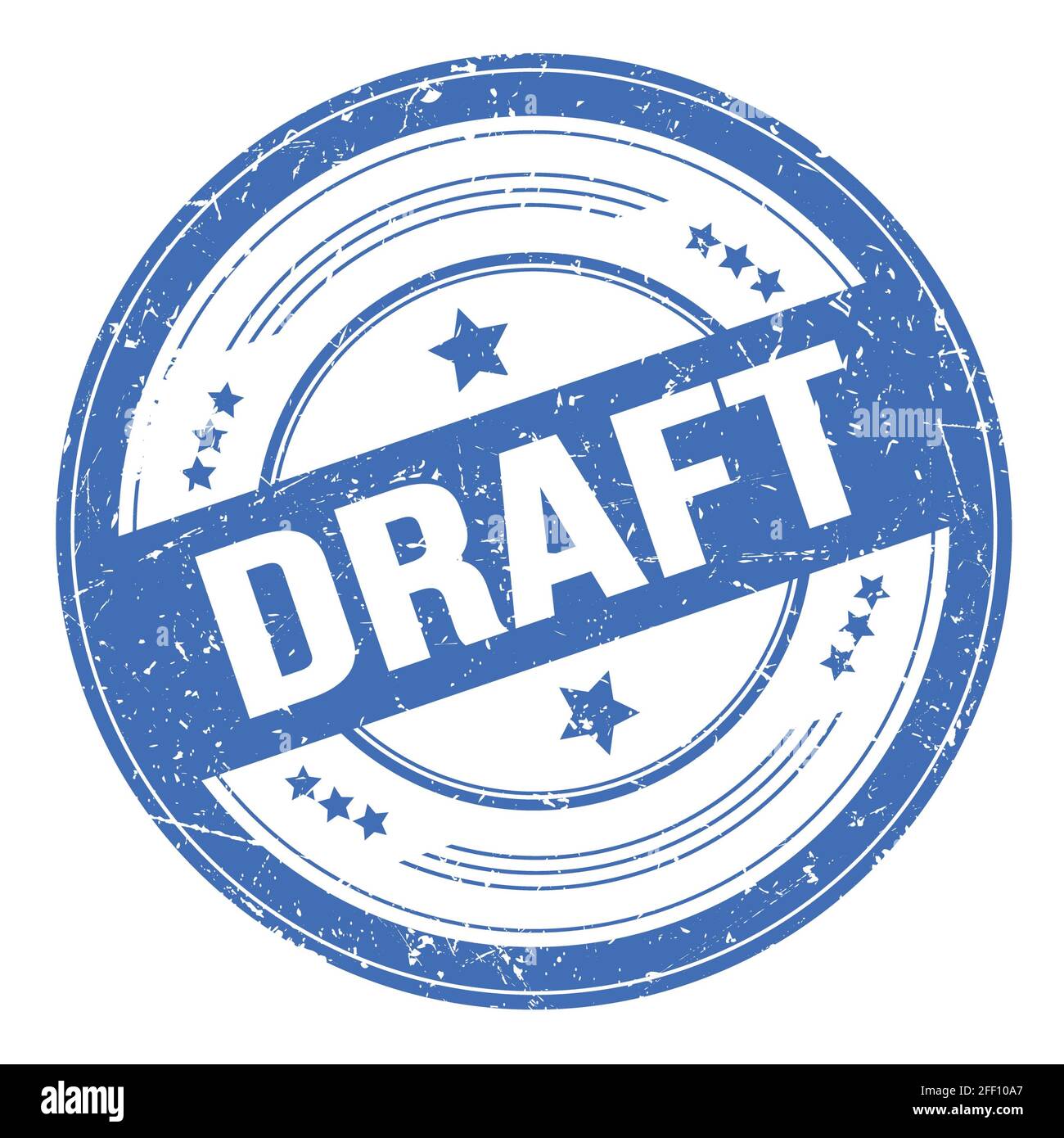 DRAFT text on blue round grungy texture stamp Stock Photo - Alamy