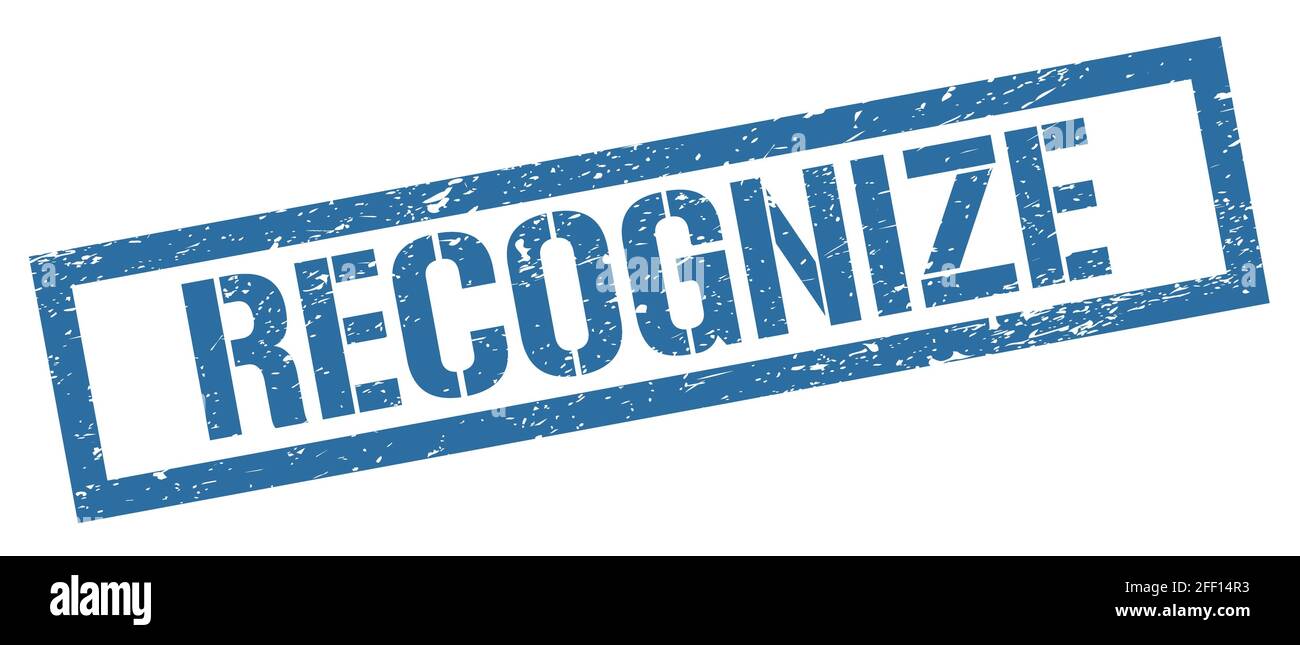RECOGNIZE blue grungy rectangle stamp sign Stock Photo - Alamy