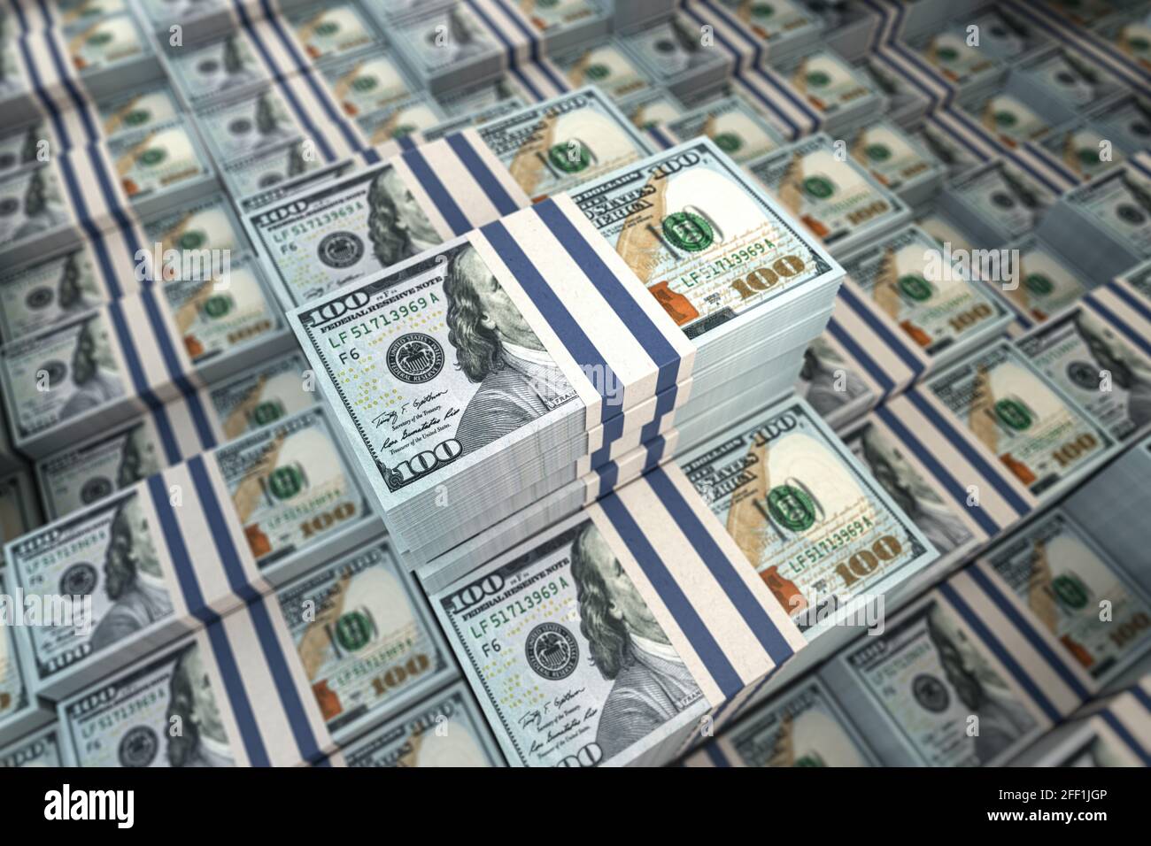 Dollar packs background. Growth of income and financial prosperity ...