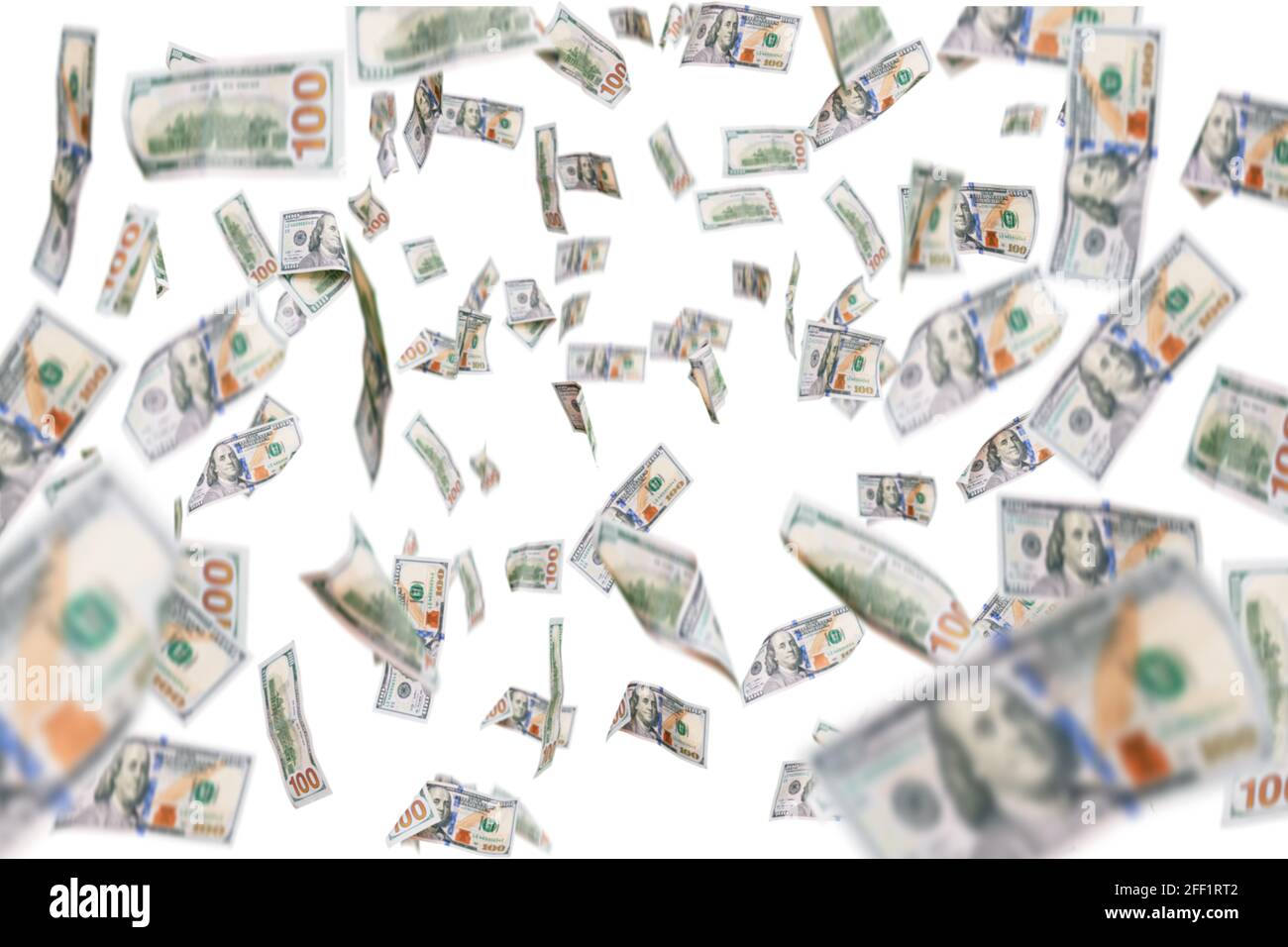 Money rain of 100 american dollars bank notes over isolated background ...