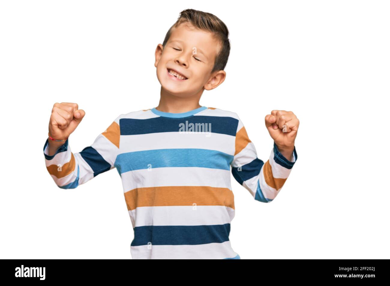 Adorable caucasian kid wearing casual clothes very happy and excited ...