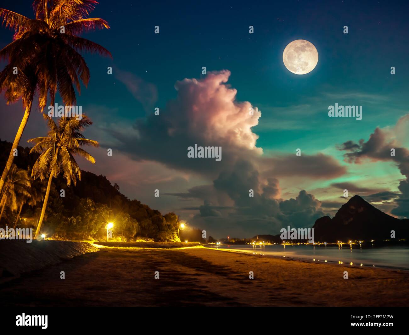Beautiful view of the sea. Colorful blue sky with cloud and bright full ...