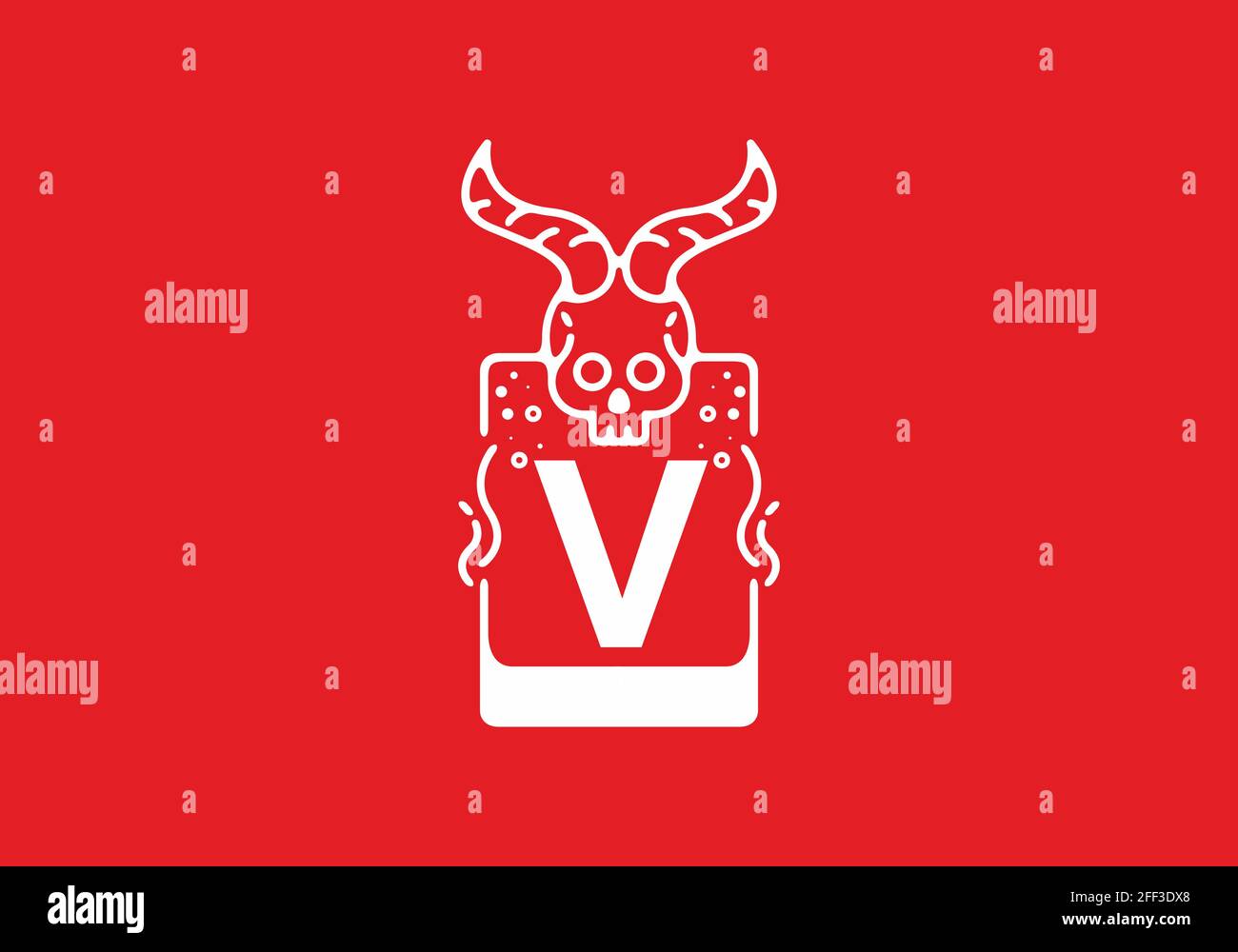 White red line art illustration of skull with P initial letter in the ...